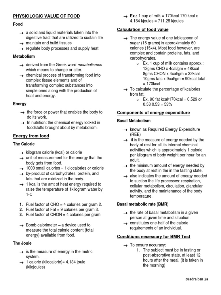 Physiological Fuel Value of Food | PDF | Calorie | Food Energy