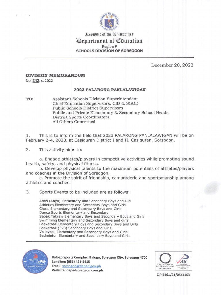 Division Memorandum No. 242 S. 2022 | PDF
