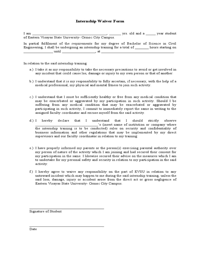 Internship Waiver Form | Download Free PDF | Negligence | Justice