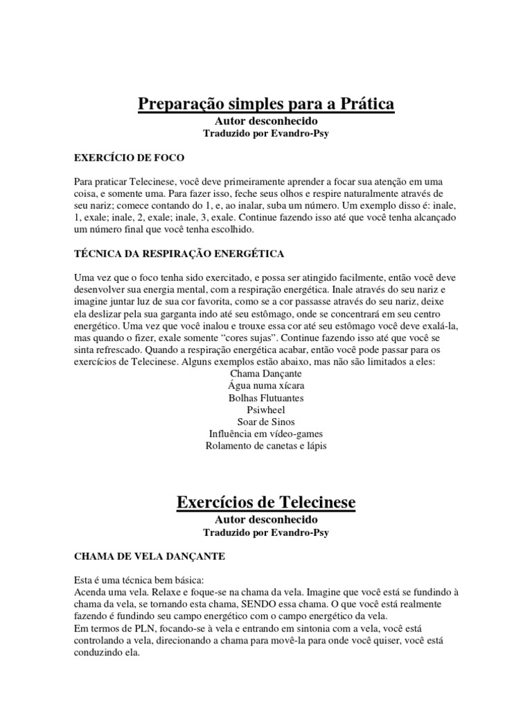 Exercícios de Telecinese - Completo | PDF | Magnetismo | Mente