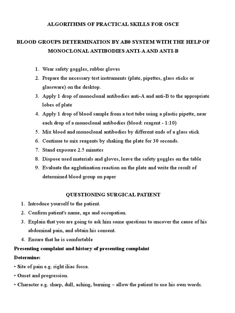 Blood Group Determination Algorithms Practical Skills For OSCE | PDF | Injection (Medicine ...