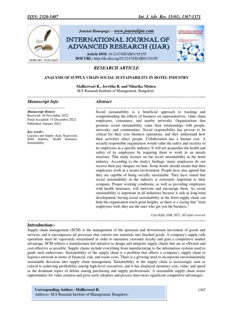 Analysis Of Supply Chain Social Sustainability In Hotel Industry Pdf Coefficient Of