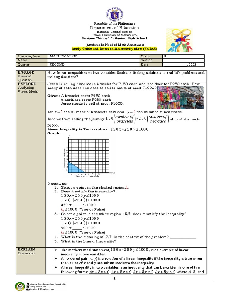 LAS Linear Inequalities in Two Variables | PDF | Mathematics
