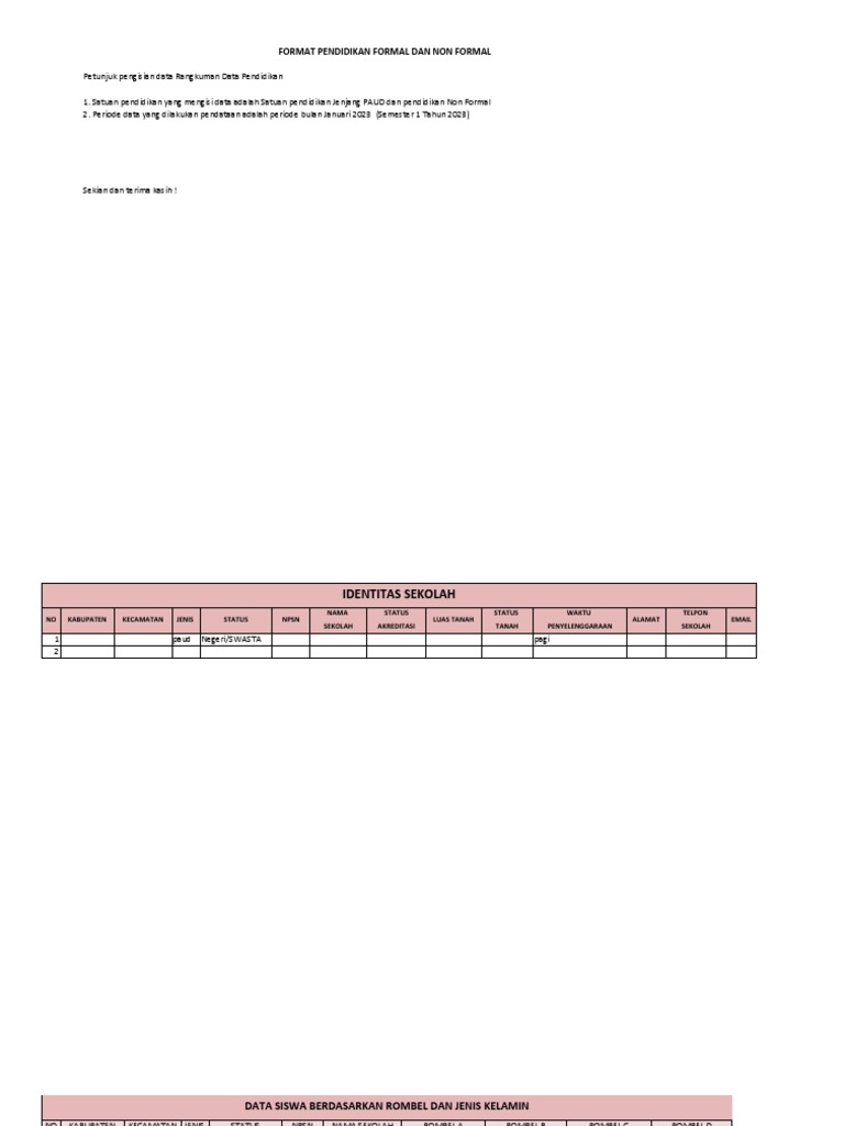 Format Pendataan TK Paud 2023 | PDF