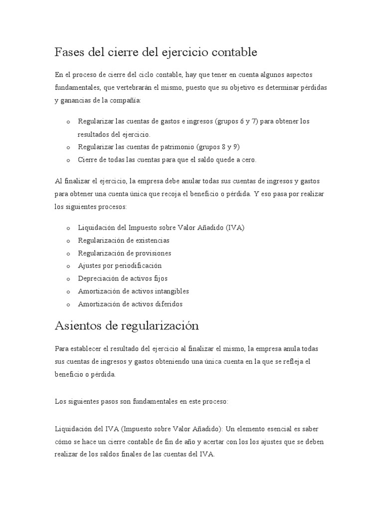 Fases Del Cierre Del Ejercicio Contable | PDF | Contabilidad | Economias