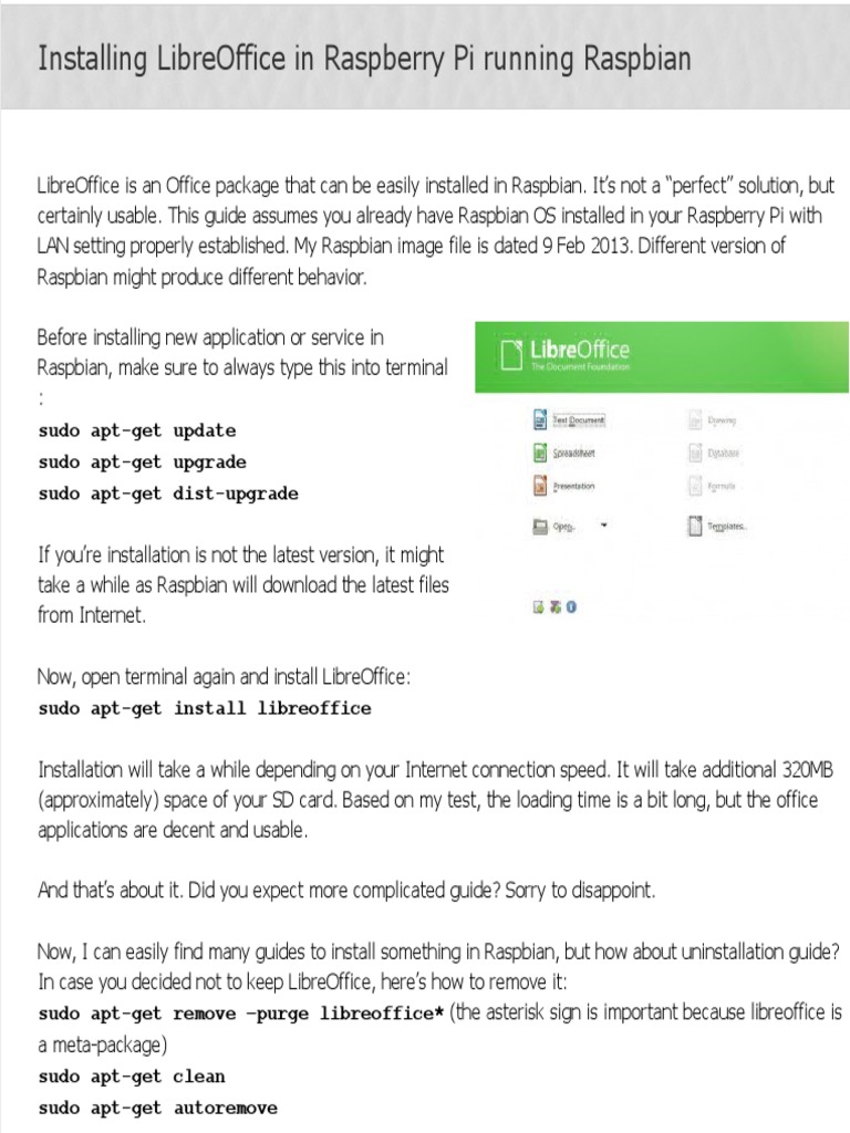 4 - Installing LibreOffice in Raspberry Running Raspbian | PDF | Computing | Software