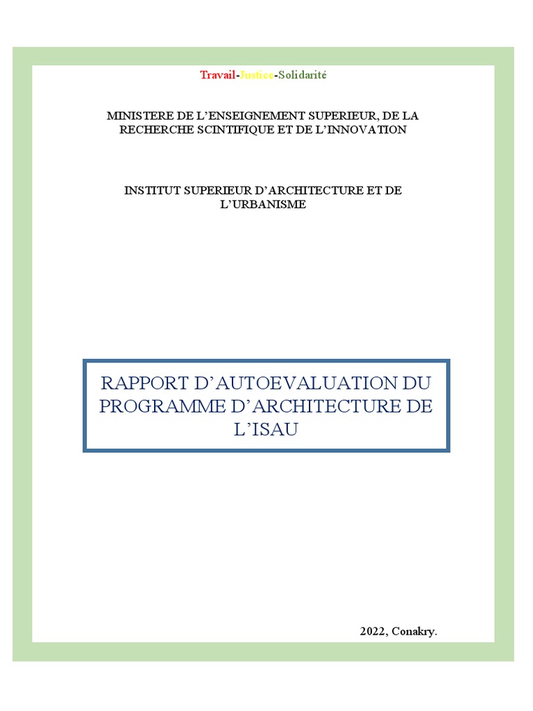 Rapport d'Autoévaluation de l'ISAU | PDF | Enseignants | Pédagogie