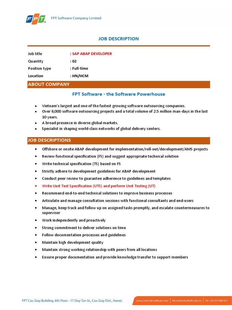 FPT Software SAP ABAP Developer - Final | PDF | Outsourcing ...