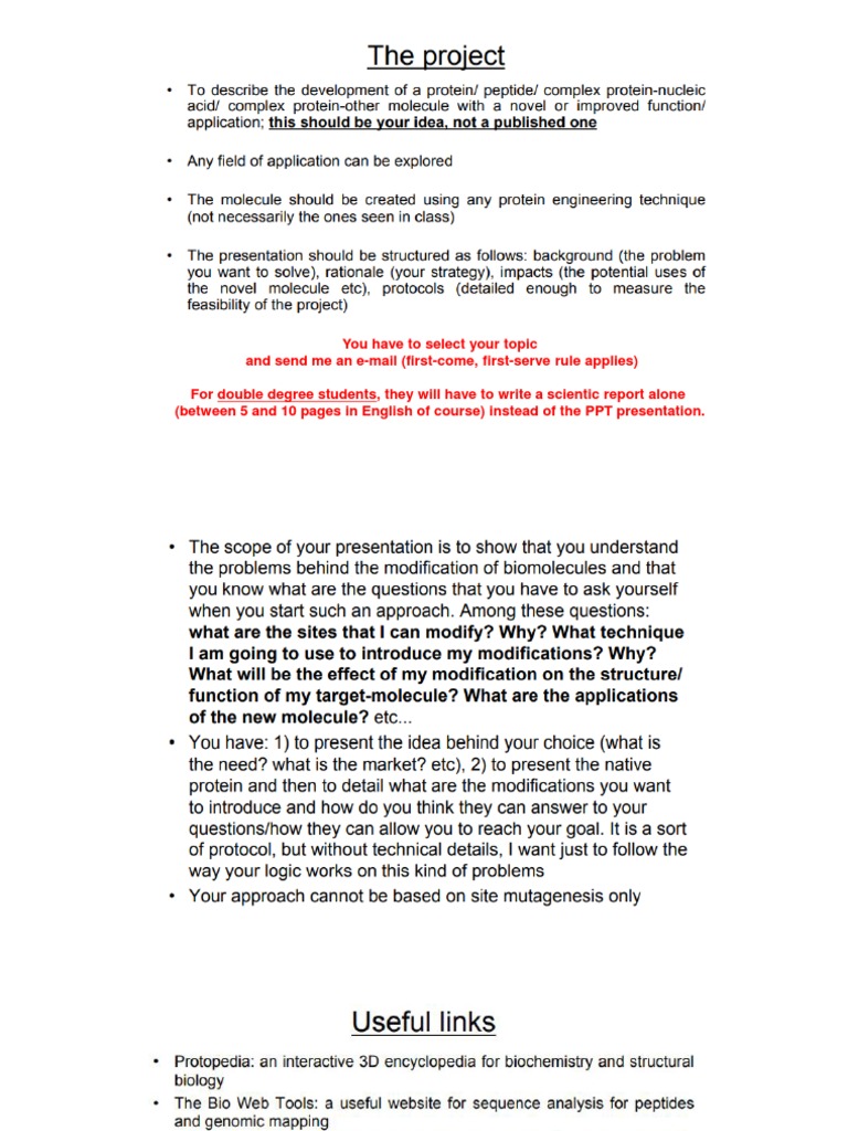 Project Protein Engineering Double Degree Students | PDF