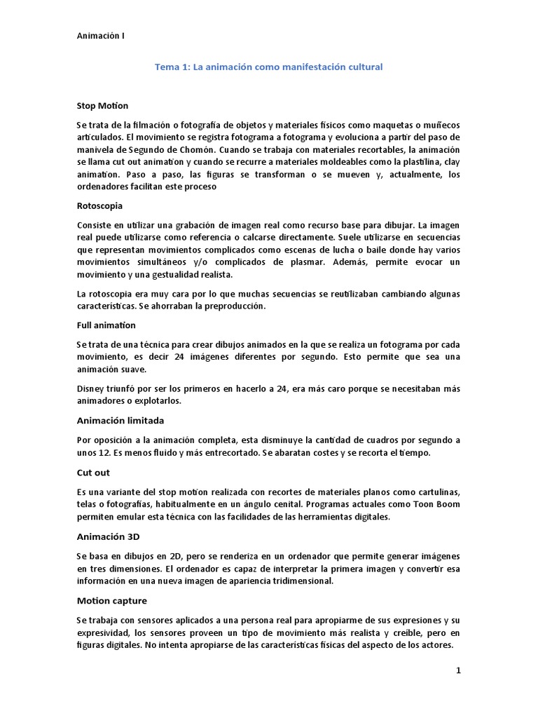 Técnicas de Animación y su Evolución | PDF | Walt Disney | Animación