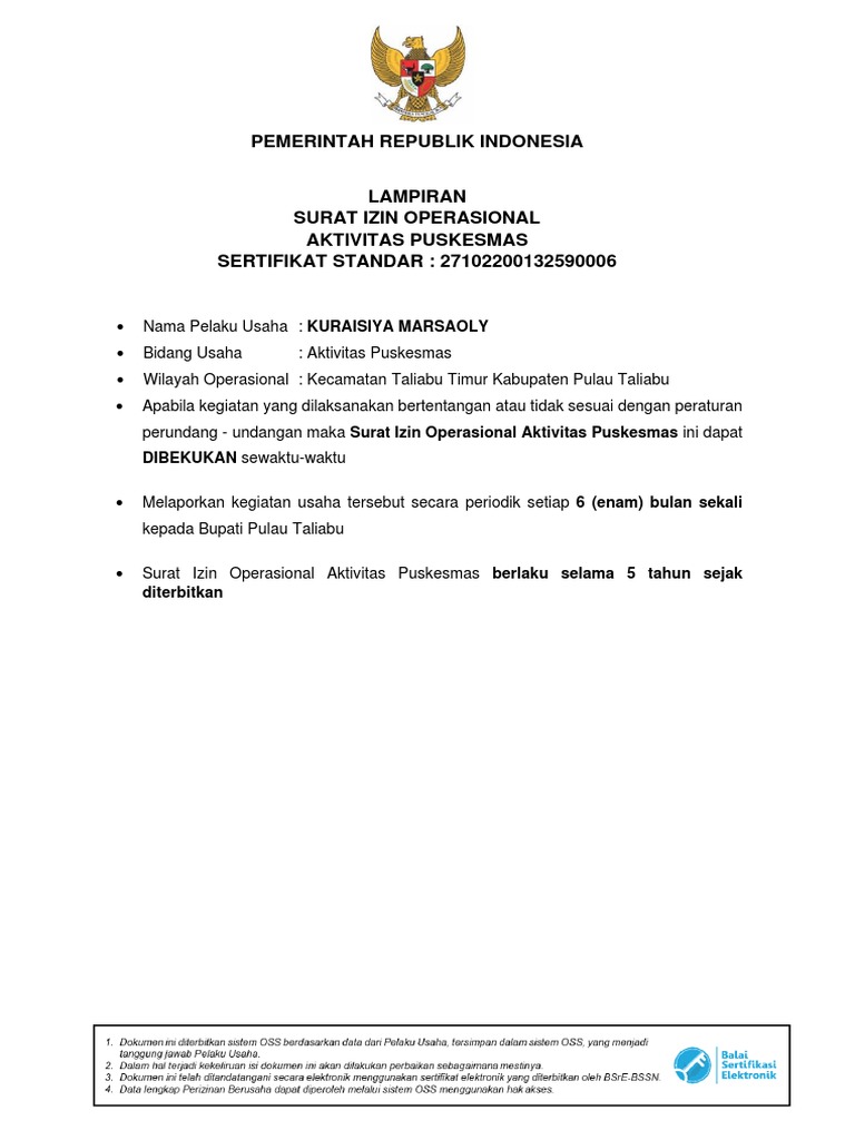 Lampiran Surat Izin Operasional Puskesmas Samuya | PDF