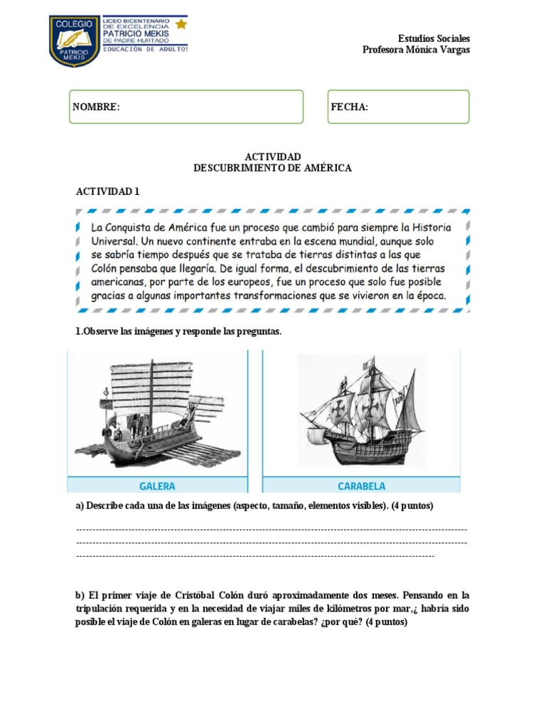 Actividad Descubrimiento de América | PDF