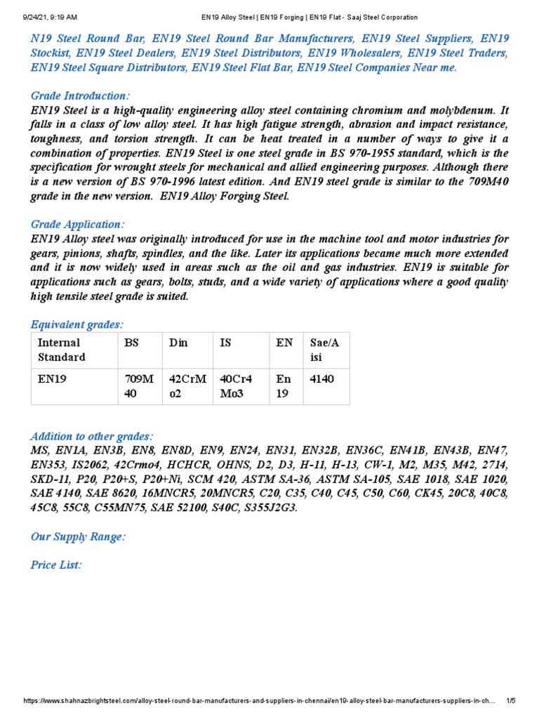 EN19 Steel Properties and Composition | PDF | Steel | Heat Treating
