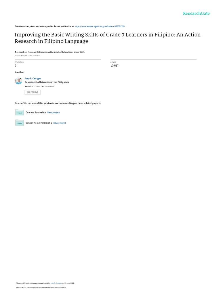Improvingthe Basic Writing Skillsof Grade 7 Learnersin Filipino An ...