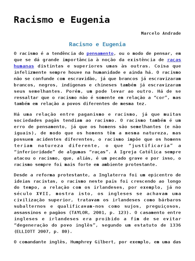 Eugenia | PDF | Racismo | Discriminação e Relações Raciais
