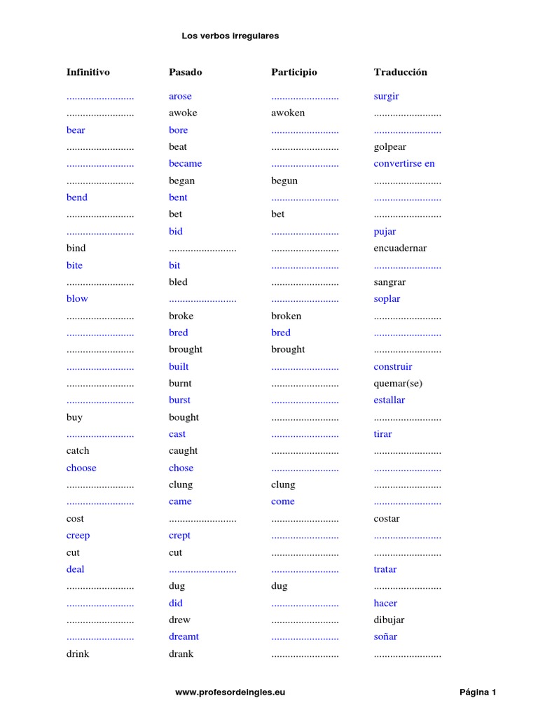 Verbos Irregulares 2 Pdf
