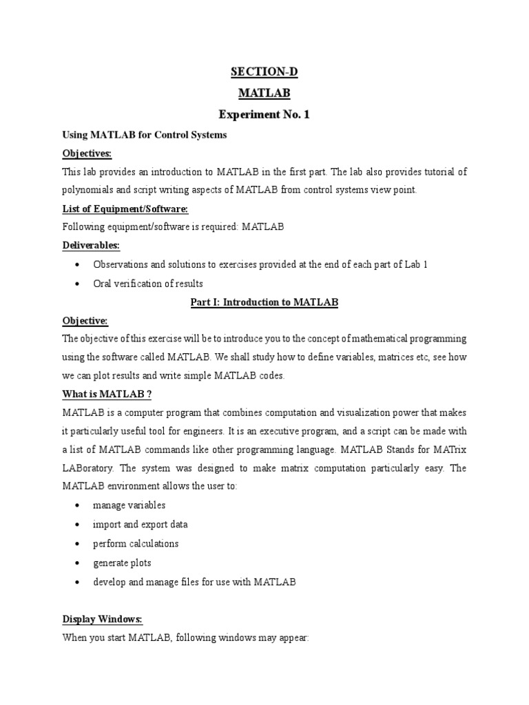 Lab Report Matlab | Download Free PDF | Matlab | Matrix (Mathematics)