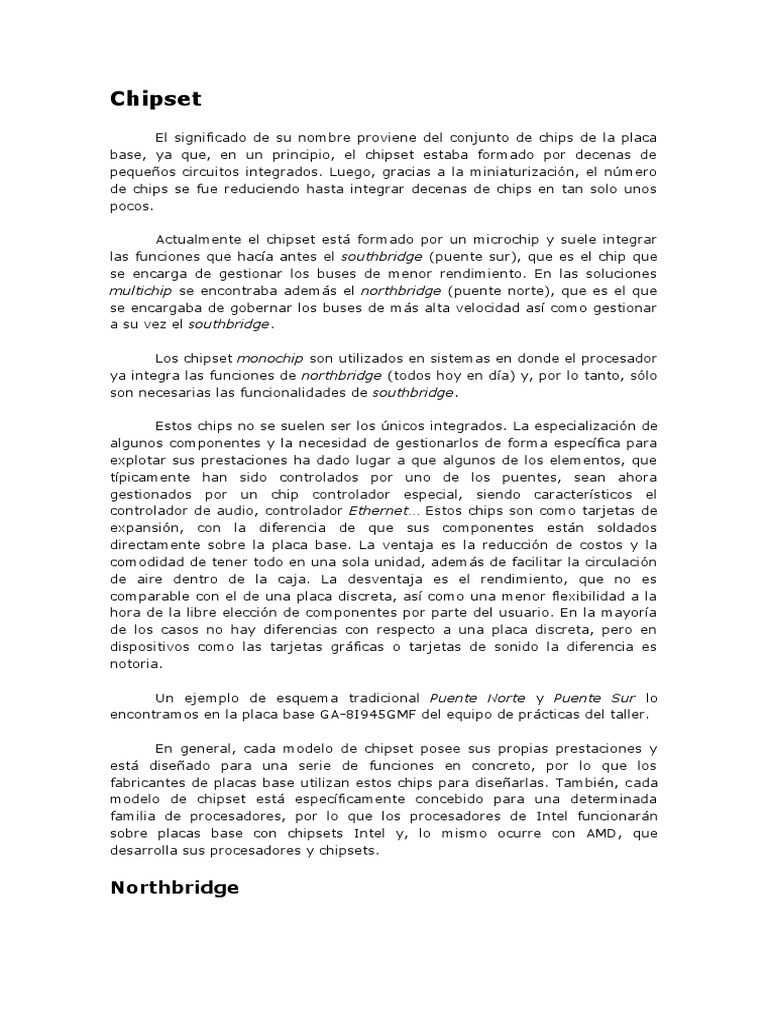 Chipset | PDF | Microprocesador | Circuito integrado