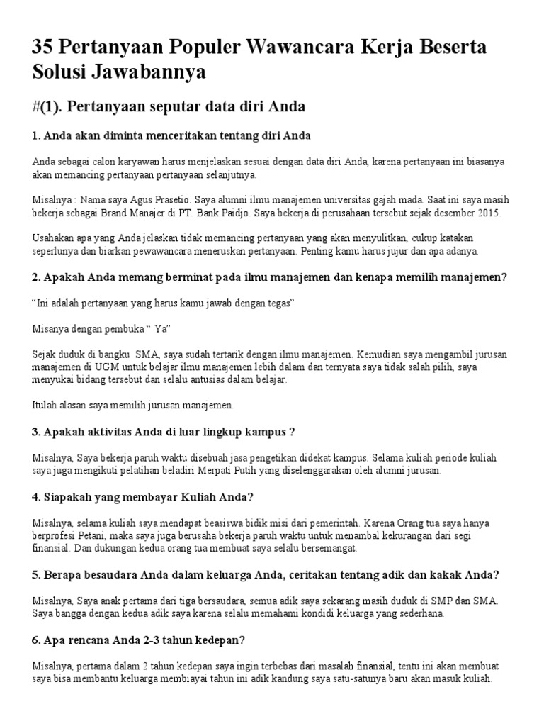 Contoh Wawancara Kerja | PDF