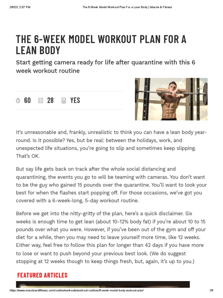 The 6-Week Model Workout Plan For A Lean Body - Muscle & Fitness | PDF ...