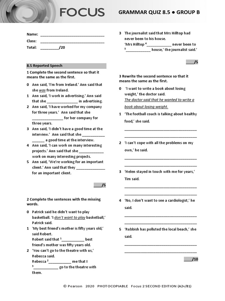 Focus2 2E Grammar Quiz Unit8 5 GroupB | PDF
