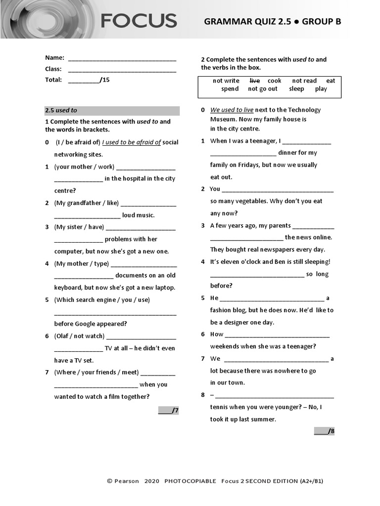 Focus2 2E Grammar Quiz Unit2 5 GroupB | PDF | Language Mechanics ...