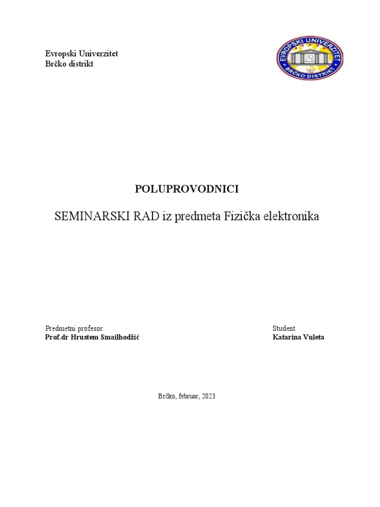 SEMINARSKI RAD Iz Predmeta Fizička Elektronika: Poluprovodnici | PDF