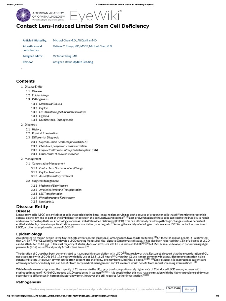 Contact Lens-Induced Limbal Stem Cell Deficiency - EyeWiki | PDF ...
