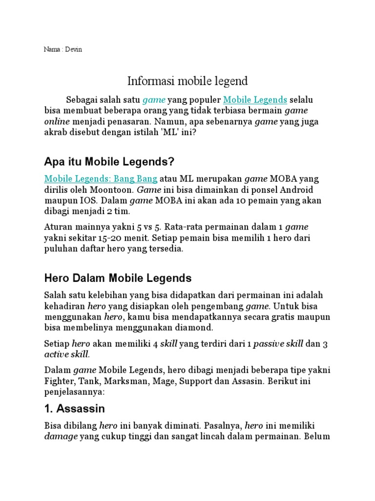 Informasi Mobile Legend | PDF | Olahraga & Rekreasi | Game & Aktivitas