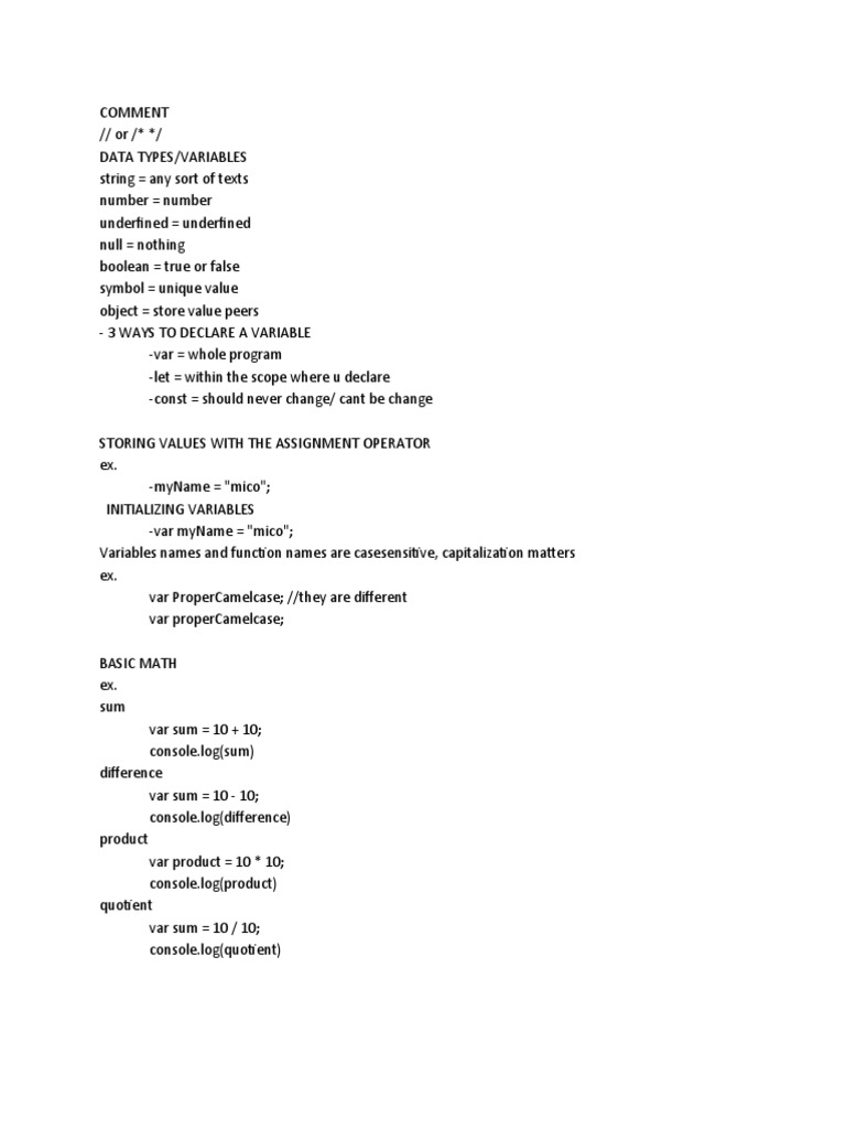 Javascript Notes Pdf String Computer Science Boolean Data Type