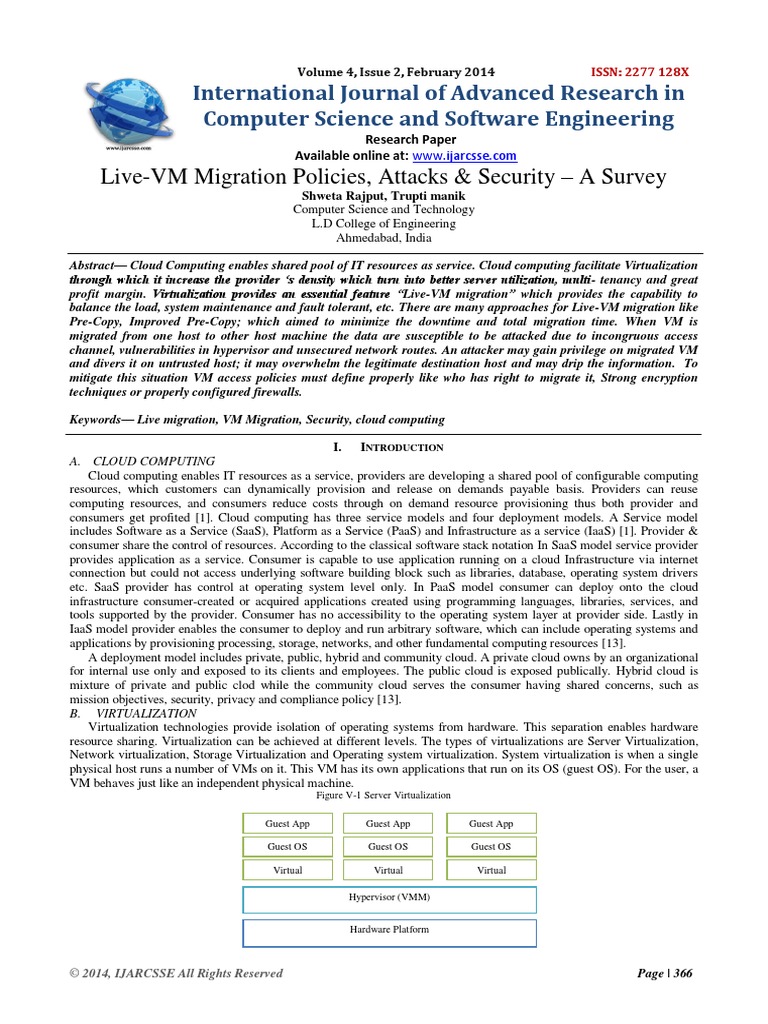 Live VM Migration Polices Attacks and Security A Survey | PDF | Virtualization | Cloud Computing