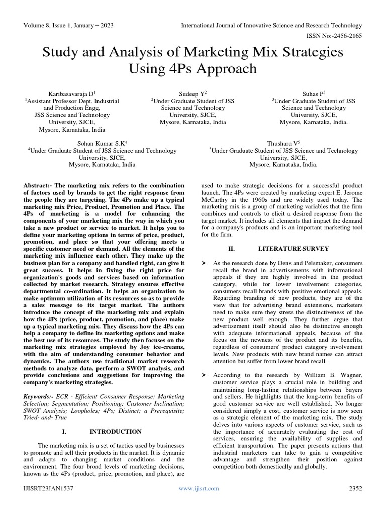 Study and Analysis of Marketing Mix Strategies Using 4Ps Approach | PDF ...