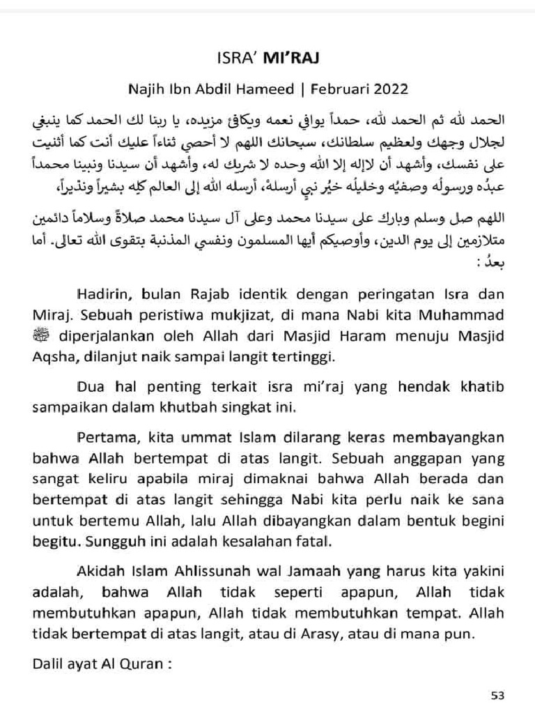 Khutbah Jumat Isra Miraj | PDF