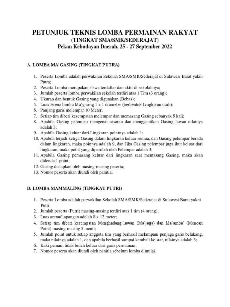 Juknis Permainan Tradisional | PDF