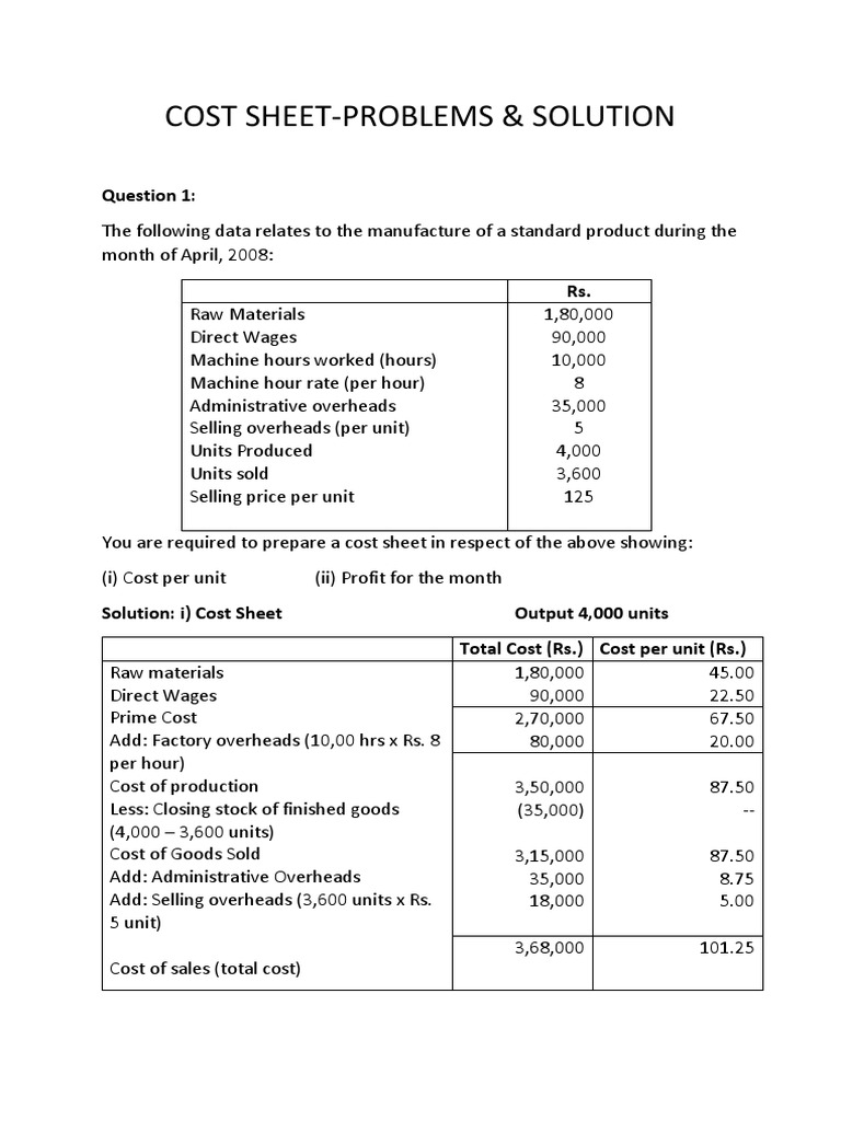 Chapter - 1 Cost Sheet - Problems - & - Solution - 3-9 | PDF