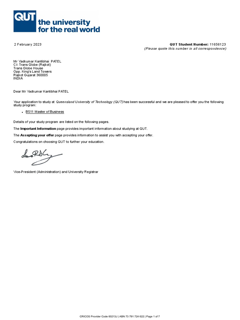 Master of Business Letter of Offer | PDF | Cost Of Living | Government