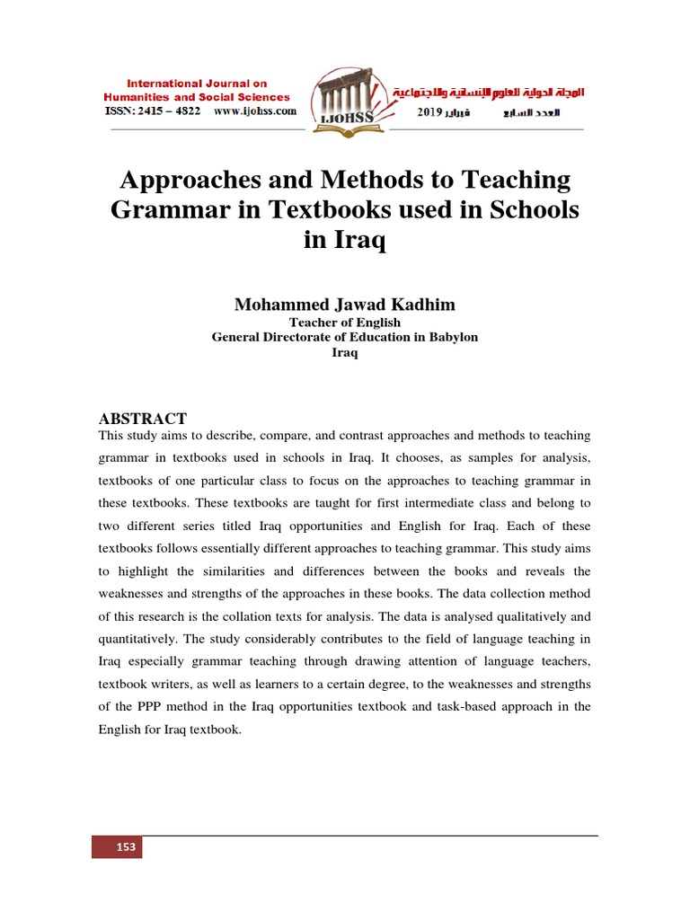 Approaches and Methods To Teaching Grammar in Textbooks Used in Schools ...