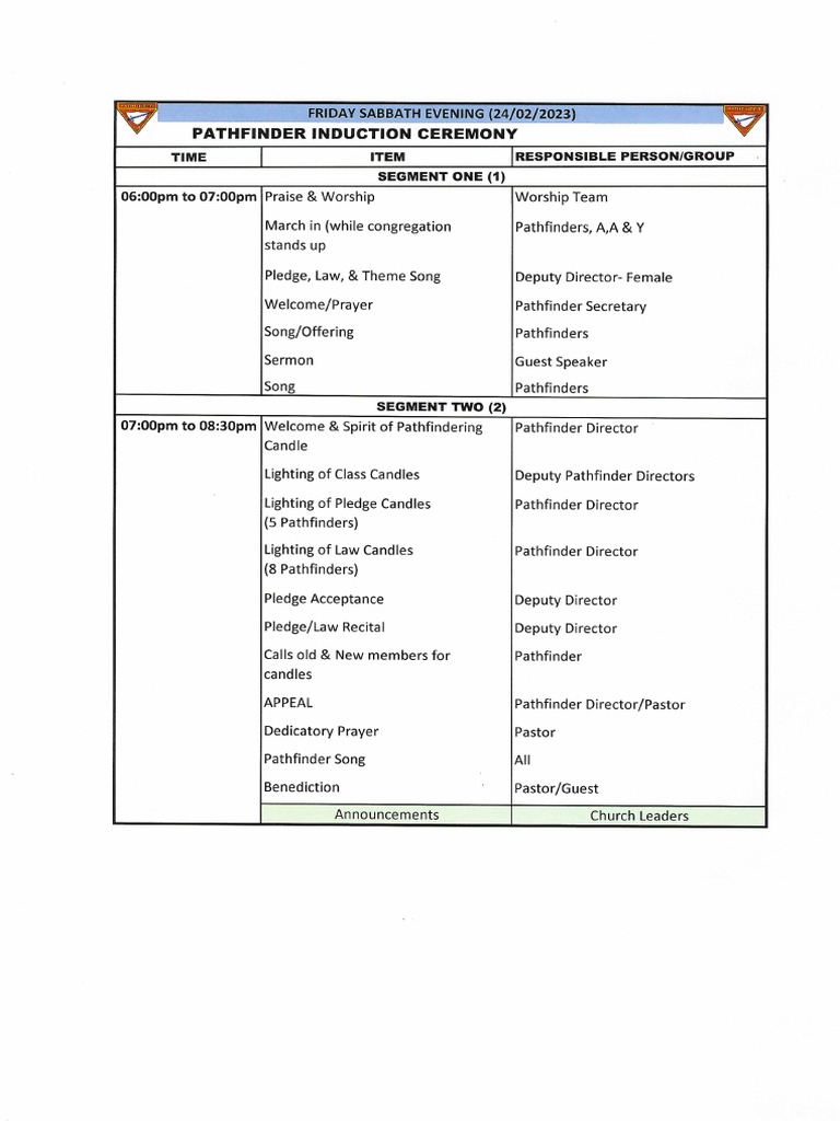 Pathfinder Induction Ceremony 2023 | PDF