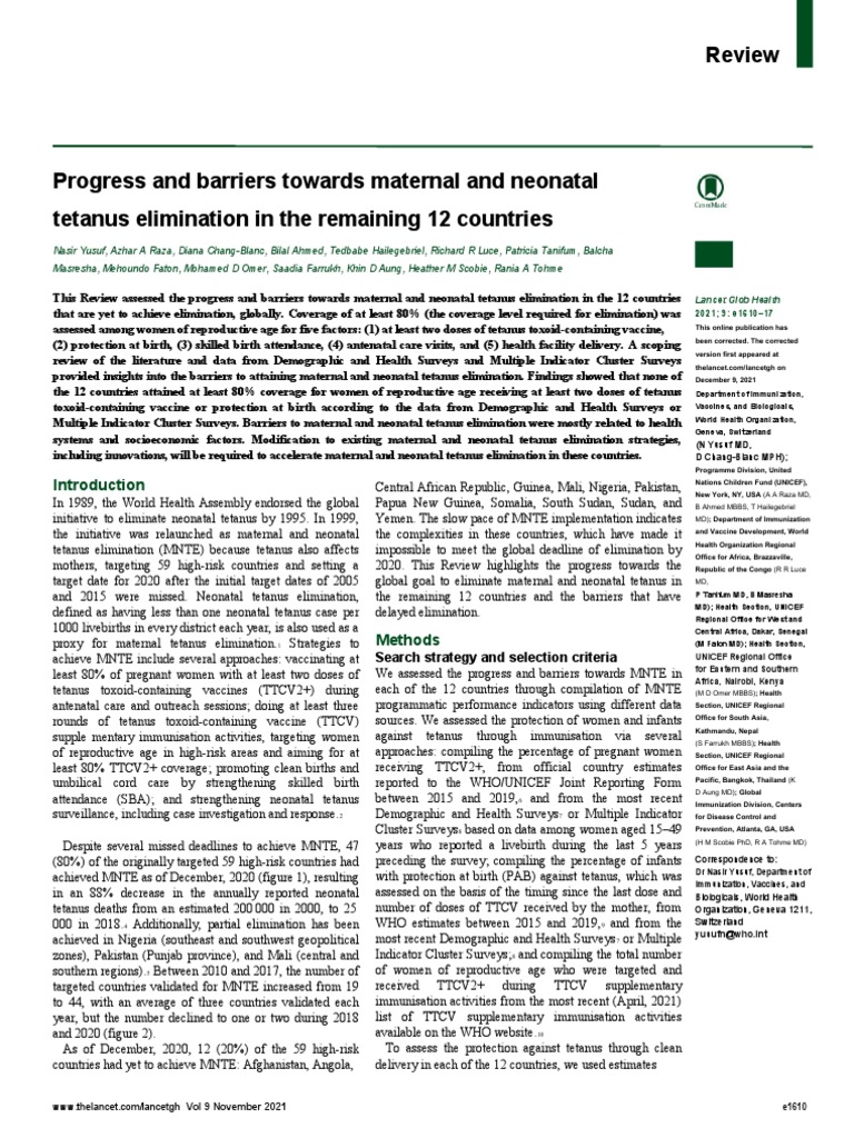 JOURNAL TETANUS | PDF | Eradication Of Infectious Diseases | World ...