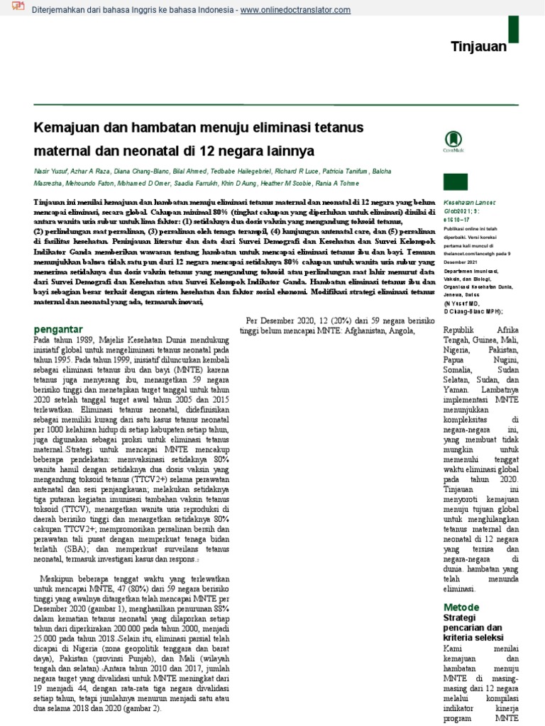 Kemajuan Eliminasi Tetanus Ibu dan Bayi | PDF | Sains & Matematika