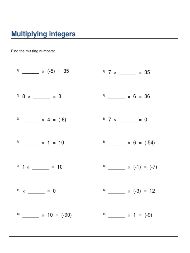 Multiplication Division Interger Question Print | PDF | Multiplication ...