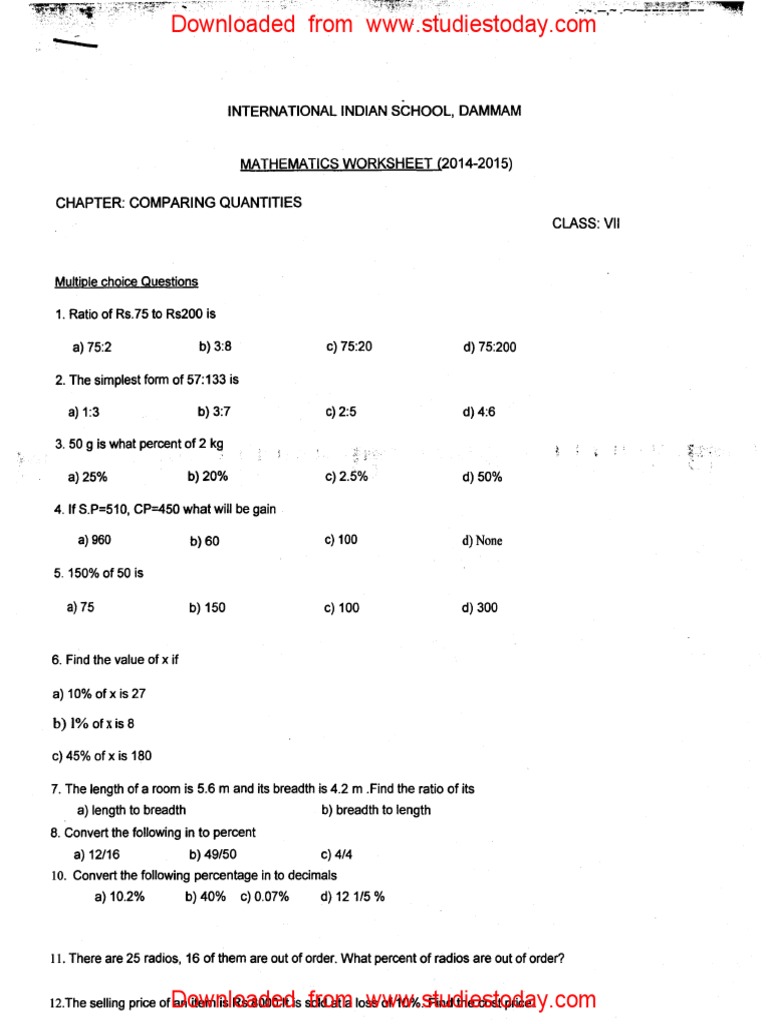 Comparing Quantities Test | PDF