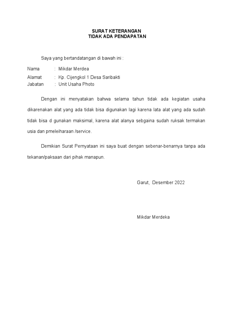 Surat Keterangan Tidak Ada Usaha | PDF | Bisnis