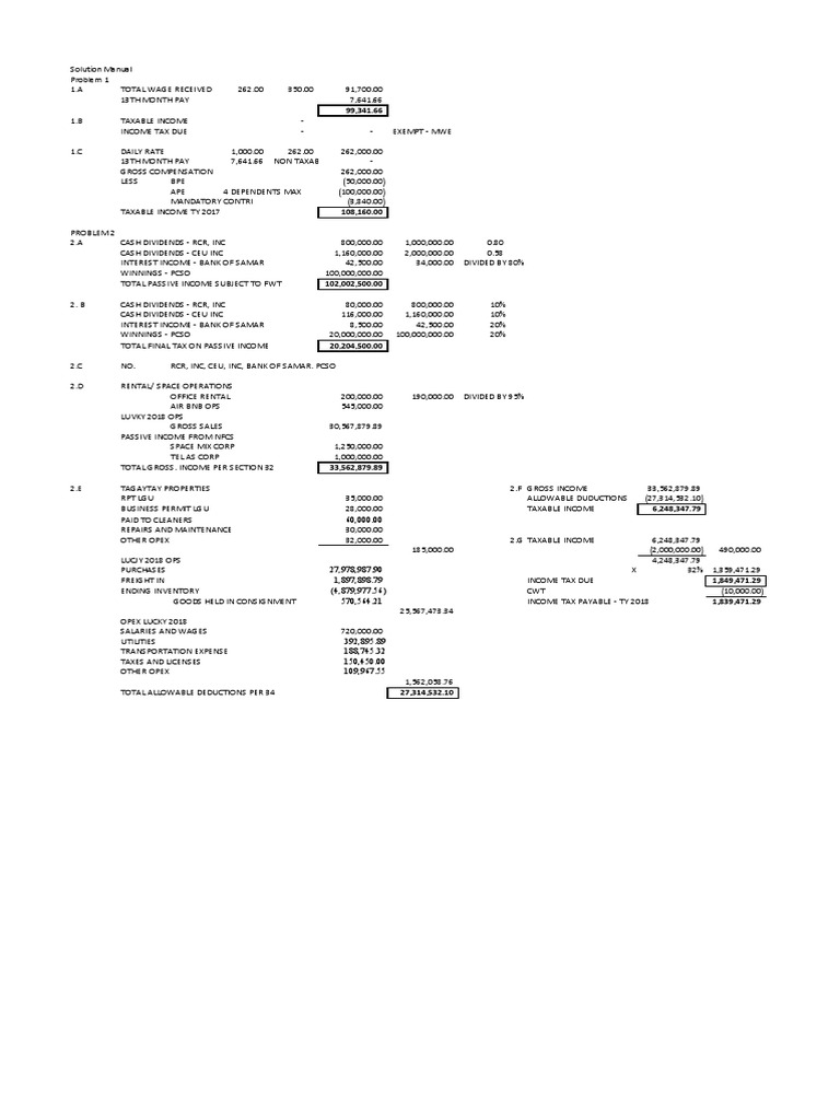 SOL MANUAL TAX SHORT QUIZ XXXXX | PDF | Income | Taxes