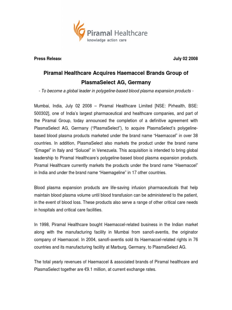 Haemaccel Brand Acqn072008 | PDF | Health Care | Economies