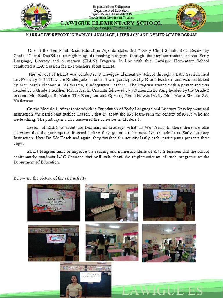 ELLN Program Narrative Report | PDF | Literacy | Teachers