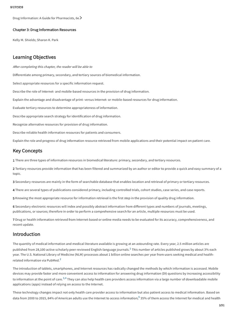 Chapter 3 - Drug Information Resources | PDF | Health Care | Pharmacology