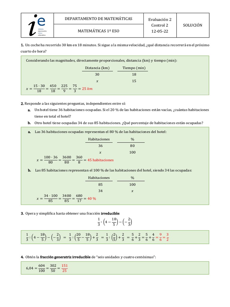 IES IE.1eso.3eval.2ctrl - Proporcionalidad Porcentajes - Solucion.21-22 | PDF