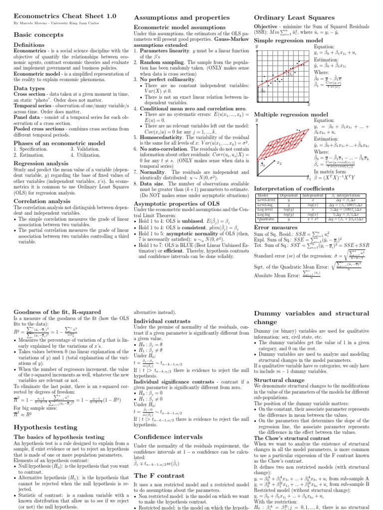 Econometrics Cheatsheet | PDF