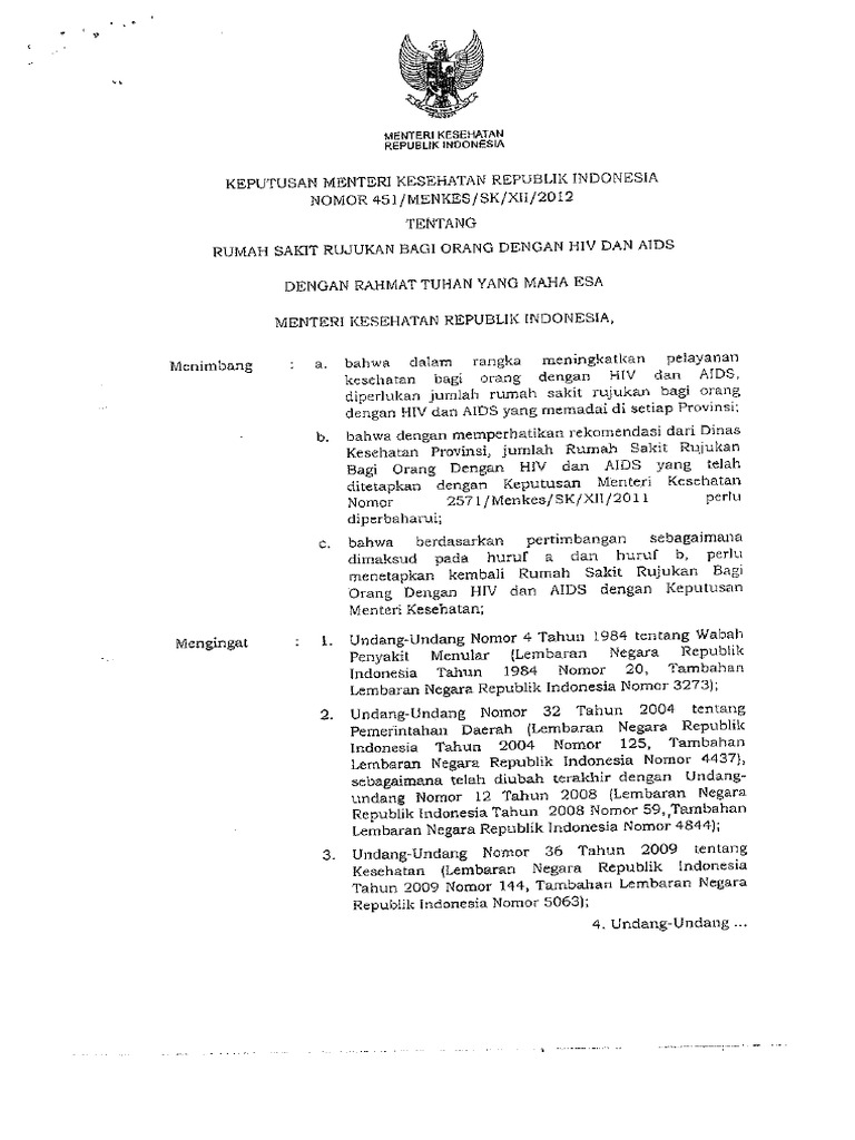 SK Menkes No 451 Tahun 2012 RS Rujukan HIV | PDF